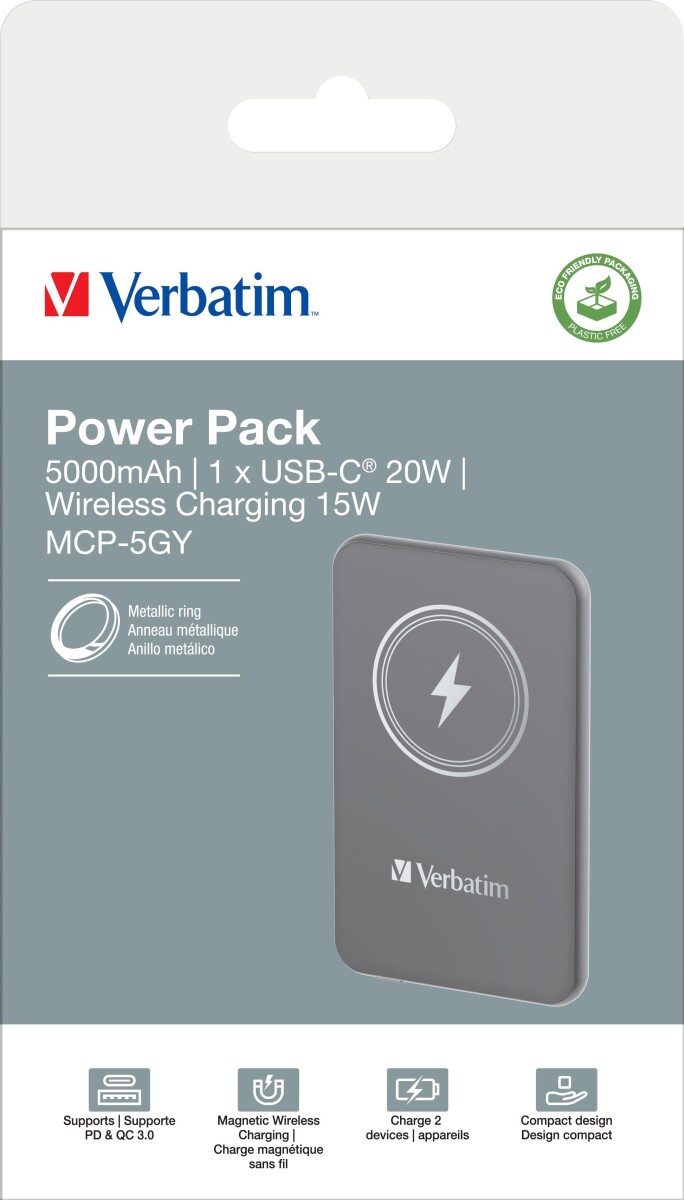 Verbatim - Charge ´n´ Go Magnetic Wireless Power Bank 5000 | Se tilbud og køb på Gucca.dk