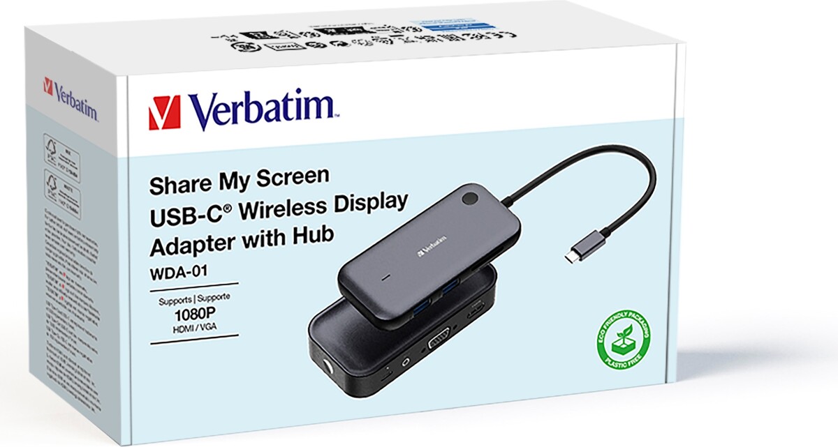 Køb Verbatim - Share My Screen Usb-c Wireless Display Adapter 1080p W ...