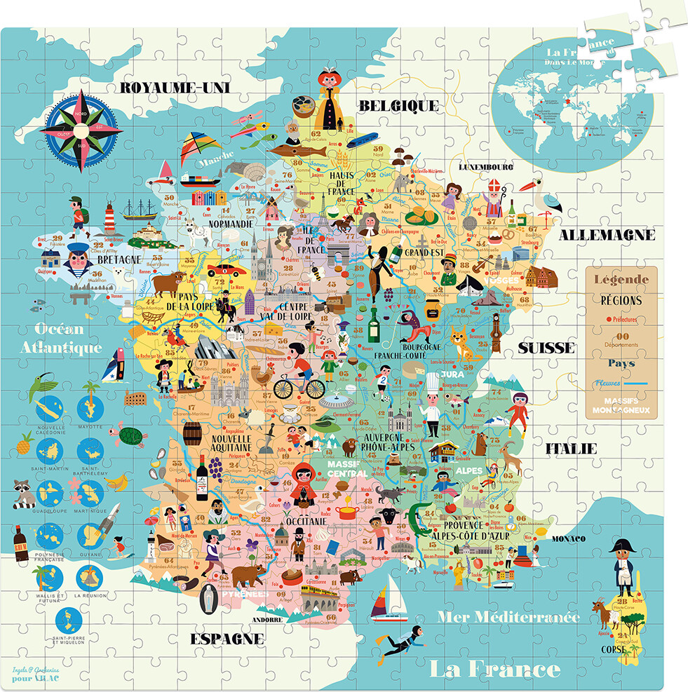 Køb Vilac - Puslespil - Kort Over Frankrig - 300 Brikker - Gucca.dk