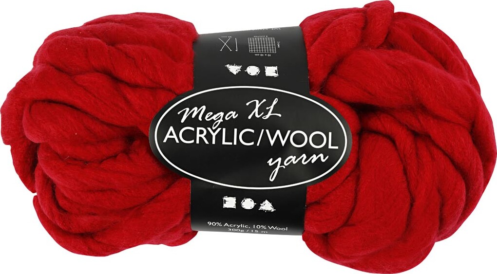 Xl Kæmpegarn Af Polyacryl/uld - L 15 M - Str. Mega - Mørk Rød - 300 G ...