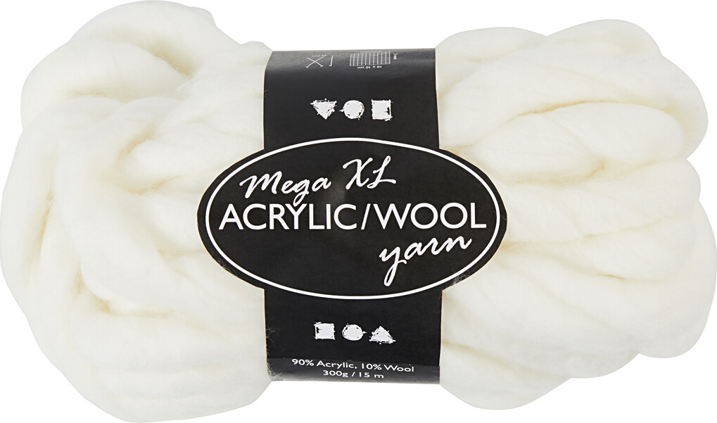 Xl Kæmpegarn Af Polyacryl/uld - L 15 M - Str. Mega - Råhvid - 300 G ...
